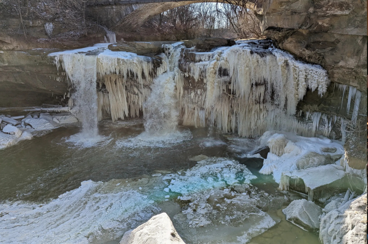 Hike to Two Frozen Waterfalls in Ohio at Cascade Park