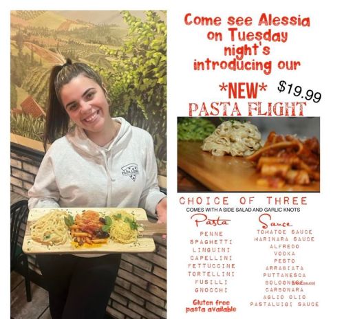 Enjoy A Pasta Flight In New Jersey at Papa Luigi's In Woodstown